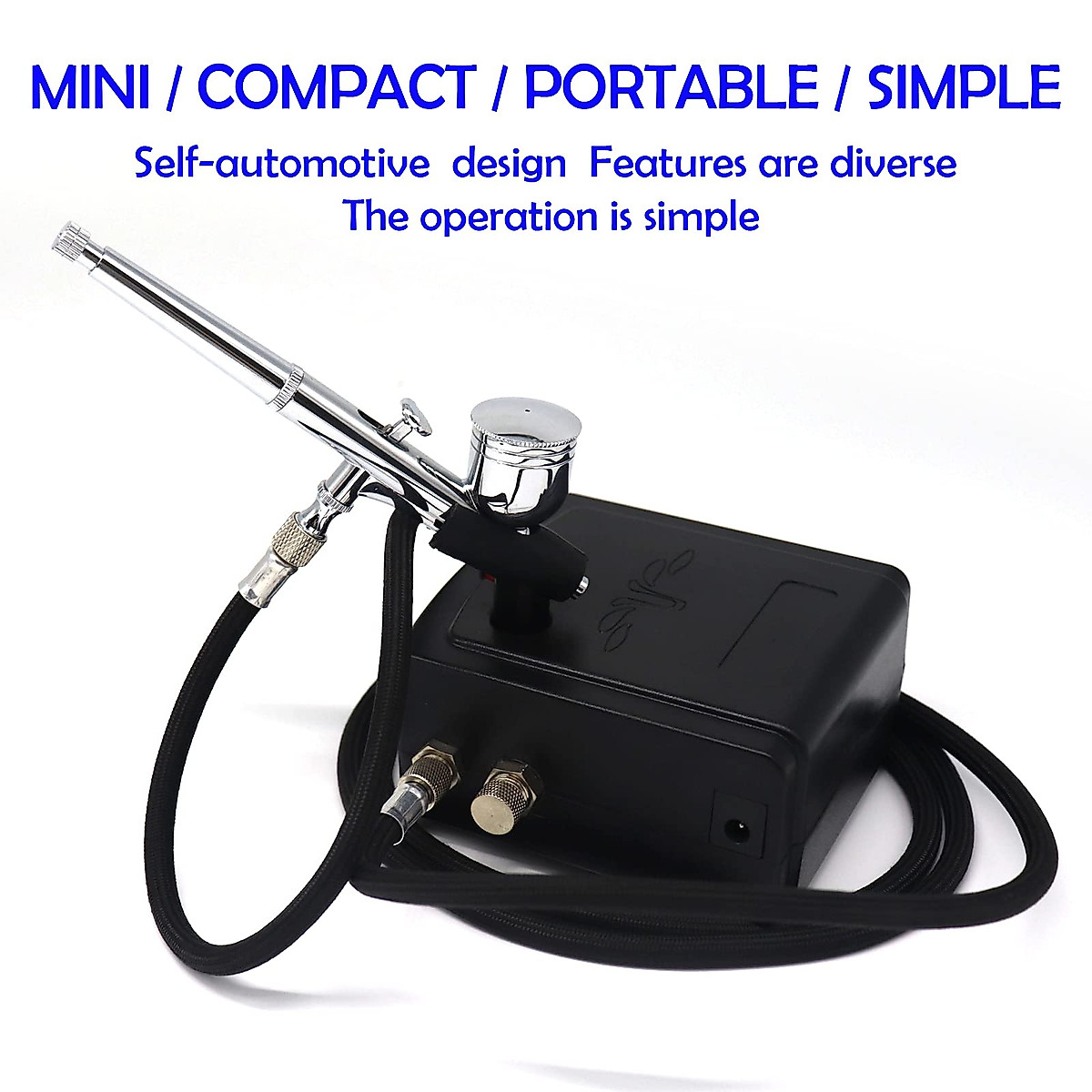 Psipro Mini Airbrush Kit Black Dual-Action Air Brush Gravity Feed Airbrush for Makeup Art Craft Nails Cake Decorating Modeling Tool with Airbrush Cleaning Set