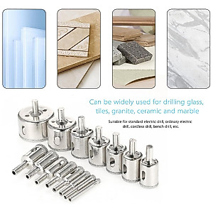 16PCS Diamond Hole Saw Drill Bits Set Kit for Ceramic, Premium Glass Drill Bit for Bottles,Pots, Marble, Granite Stone, Tile Cutting, 1/4 to 2 Inch