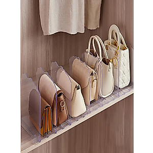 2 Pack Bag & Purse Organizer for Closet,Adjustable Clear Handbag Storage Shelf-Plastic Clutch Dividers|Keep Purses upright Closet,Dividers Divider Closet Organizer,Separators Bookshelf Separator