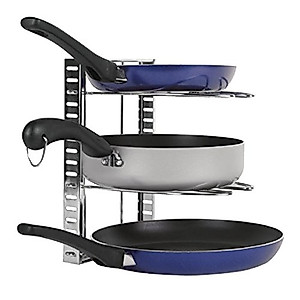 IRIS USA 12" Five-Tier Cookware Organizer, Pot and Pan Organizer Rack, Countertop and Under Cabinet Organizer, Adjustable, Rubber Feet Prevent Scratches, Silver
