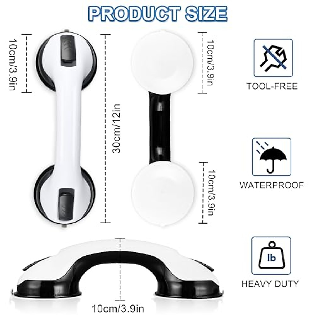 Grab Bars for Bathtubs and Showers, 2 Pack Shower Handle 12 Inch Strong Suction Shower Bar, Safety Bars for Shower Chair, Bathroom Grab Bar for Senior