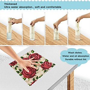 senya 6 Pack Dish Cloths Dish Towels Red Roses Flowers Reusable Kitchen Hand Towels