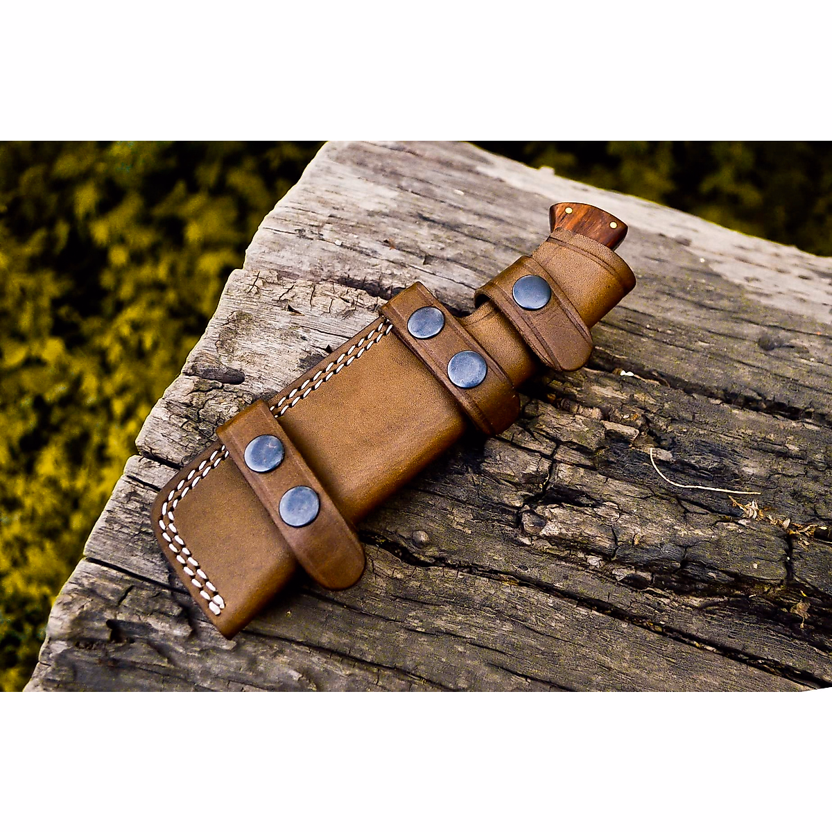 Nooraki HK-319 Custom Handmade Damascus Steel Knife - Full Tang Rosewood Handle, with Leather Sheath 8 Overall Hunting Skinning Survival Knife (Damascus Steel)