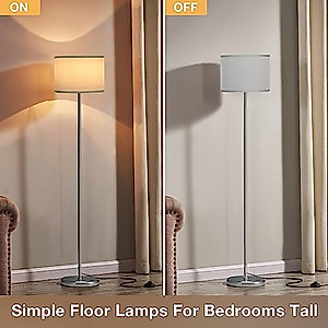 Ambimall Modern Silver Floor Lamp - Tall Lamp for Living Room, Bedroom, Office, Dining Room - Grey Shade (No Bulb)
