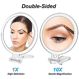 AMISCE 10x Magnifying Handheld Mirror, 2-Sided with Adjustable Stand, Foldable and Portable, Suitable for Makeup, Shaving, Deep Cleaning