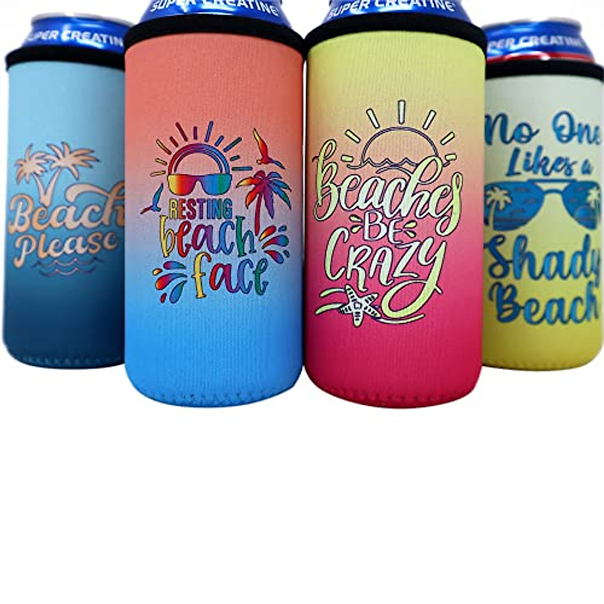 Beach Essentials Gifts for Women - Beach Accessories for Vacation Must Haves, Beach Themed Small Gifts for Women, Insulated 16 oz. Tall Can Cooler Sleeves, Funny Beach Coolies for Tallboy Cans