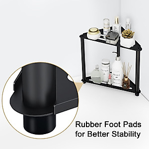 DOKU 2-Tier Corner Bathroom Counter Organizer, Stainless Steel Perfume Tray and Vanity Countertop Shelf, Makeup Bathroom Organizers and Storage for Bathroom, Dresser, Kitchen (Matte Black)