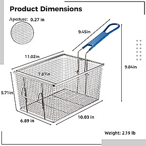 2PCS Deep Fryer Basket, 11.02"×7.87"×5.71", Stainless Steel Fry Basket with Non-Slip Handle, Sturdy Square Food Strainer for Home and Heavy Duty Nickel Plated Iron Construction Commercial Use