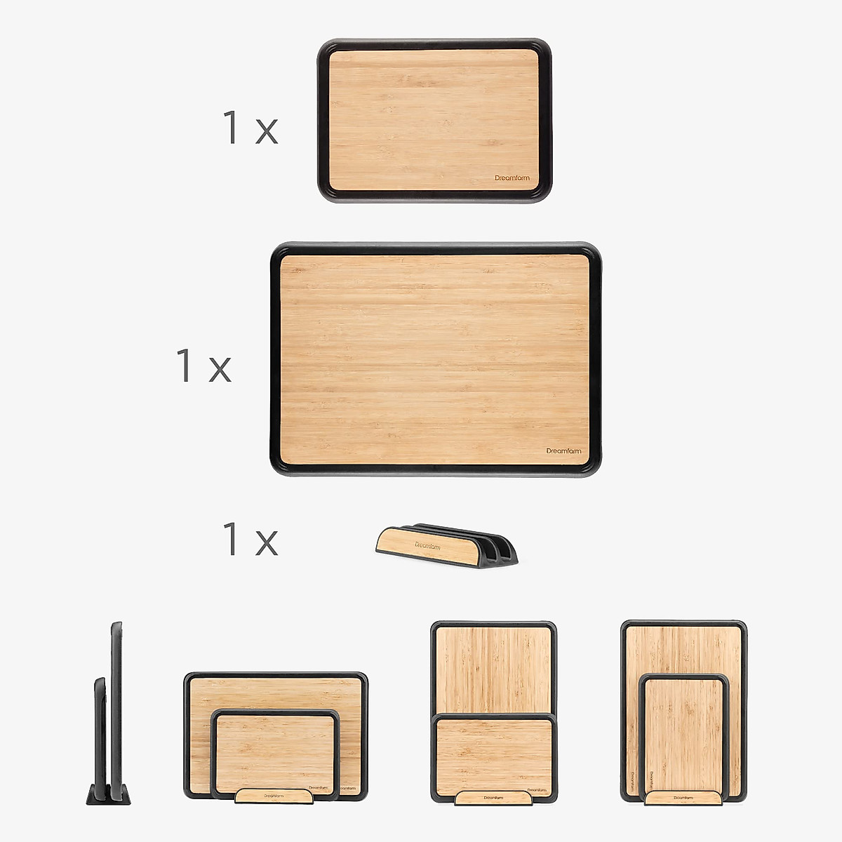 Dreamfarm Set of Fledge Bamboo | Two Double Sided Cutting Boards with Juice Grooves | With Non-Slip Rubber Feet | Transport & Serve Food from Counter to Pot with Flip Up Edges | Bamboo