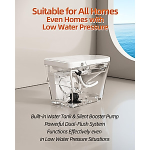 Luoware Smart Toilet with Bidet Built in, Luxury One Piece Elongated Bidet Toilet with Auto Close & Flush, Foot Sensor to Open/Close/Flush, Heated Seat, Massage Wash, Night Light, Remote Control