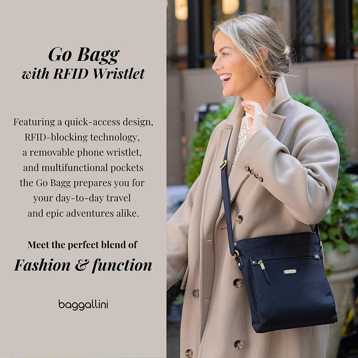 Baggallini womens Go Bagg with RFID Phone Wristlet, Black Gold Hardware, One Size US