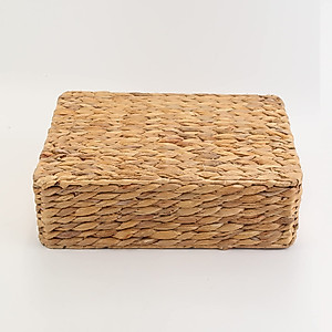 YAHUAN Water Hyacinth Storage Basket, Handwoven, 15.35L x 12W x 4.72H in, Brown