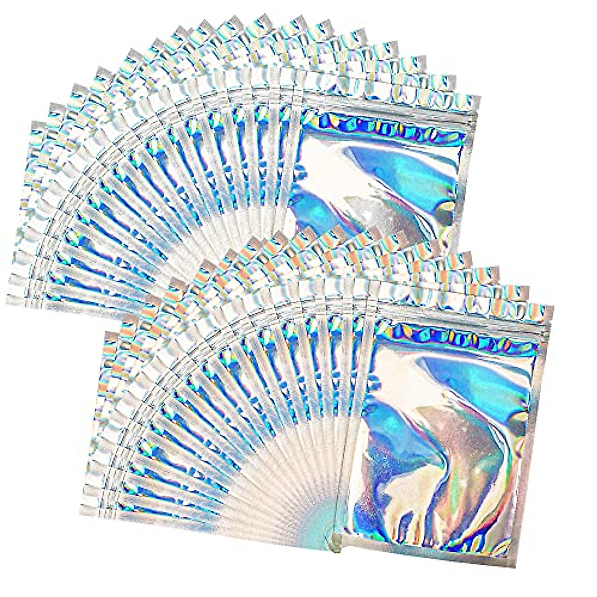 SPACE SEAL 100 Pieces Ziplock Resealable Holographic Bags - 4x6 Inches Smell Proof for Packaging, Aluminium Foil Bags with Rainbow Color Pouch
