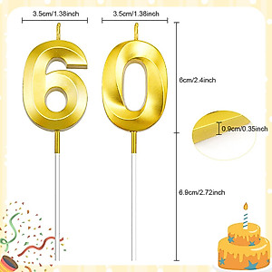 Number Candles, Birthday Candles Numbers, 60th Birthday Candles, Number Birthday Candles, Happy Birthday Cake Topper Decoration for Birthday Party Wedding Anniversary Celebration Supplies (Gold)