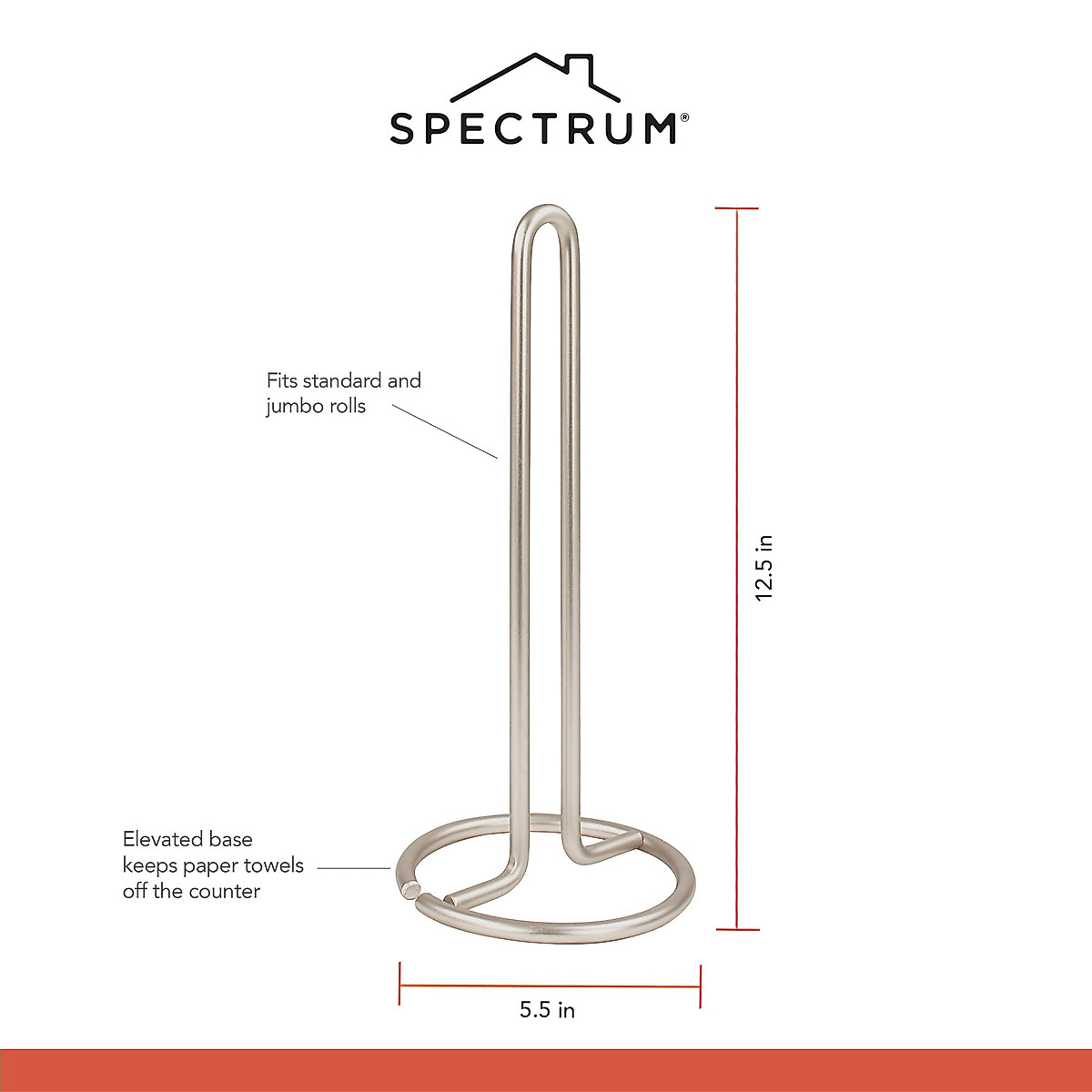 Spectrum Diversifies Designs Paper Towel Holder, 2 Ounce, 1 Count, Satin Nickel
