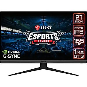 MSI G273QF, 27" Gaming Monitor, 2560 x 1440 (QHD), Rapid IPS, 1ms, 165Hz, G-Sync Compatible, HDMI, Displayport, Tilt