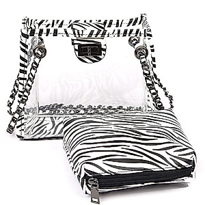 Stadium Approved Vegan Leather Snake Print Small Large Clear Tote Bag Purse (Small 2 in 1 Zebra Tote - Clear)
