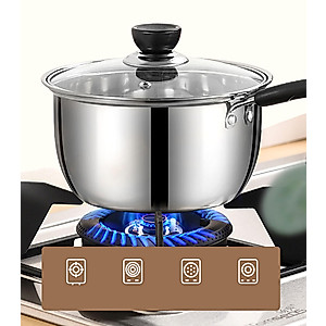 Stainless Steel Saucepan, 1.3 Quart Long Handle Milk Pot with Lid for Warming, Cooking and Boiling Milk, Spaghetti, Soup in Kitchen and Outdoor (18cm)