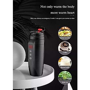 Smart Travel Car Heated Mug Portable Electric Cup 12/24V Stainless Steel Tumbler Anti-Spill lid Leakproof LCD Display Temp Control Thermos Keep Coffee Milk Tea Warm Safe for use Easily Washing
