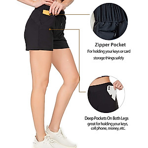 Kcutteyg Running Shorts for Women with 3 Pockets Lightweight Womens Workout Athletic Shorts 2.5" (Black2.5, L)