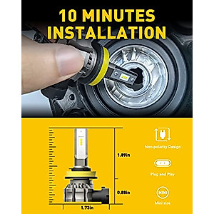 AUXITO H11/H8/H16 LED Fog Light Bulbs or DRL, 6000 Lumens 6500K Cool White Light, 300% Brightness, CSP LED Chips Fog Lamps Replacement for Cars, Play and Plug (Pack of 2)