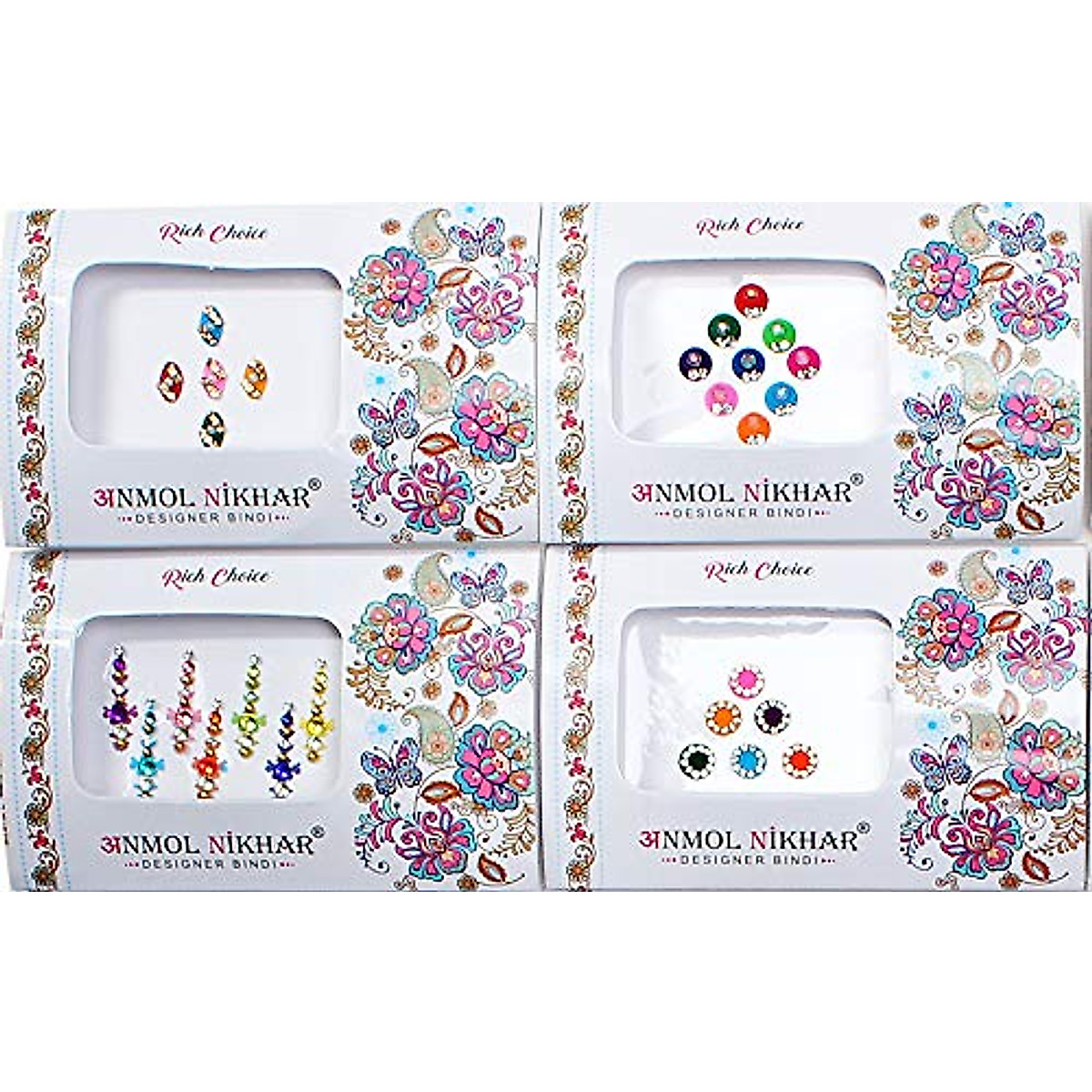 Avador Pack of 25 Assorted Bindi Multiple Sizes Multiple Designs Bollywood Indian Bride for Forehead