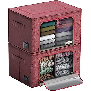 Sorbus Storage Bins with Divided Interior - Large Stackable & Foldable Organizer Containers with Metal Frame, Oxford Fabric, Large Window & Carry Handles - Organization for Bedroom, Linens, Clothes & More