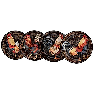 Certified International Gilded Rooster Set/4 Soup/Pasta Bowl 9.25" x 2", Assorted Designs,One Size, Multicolored