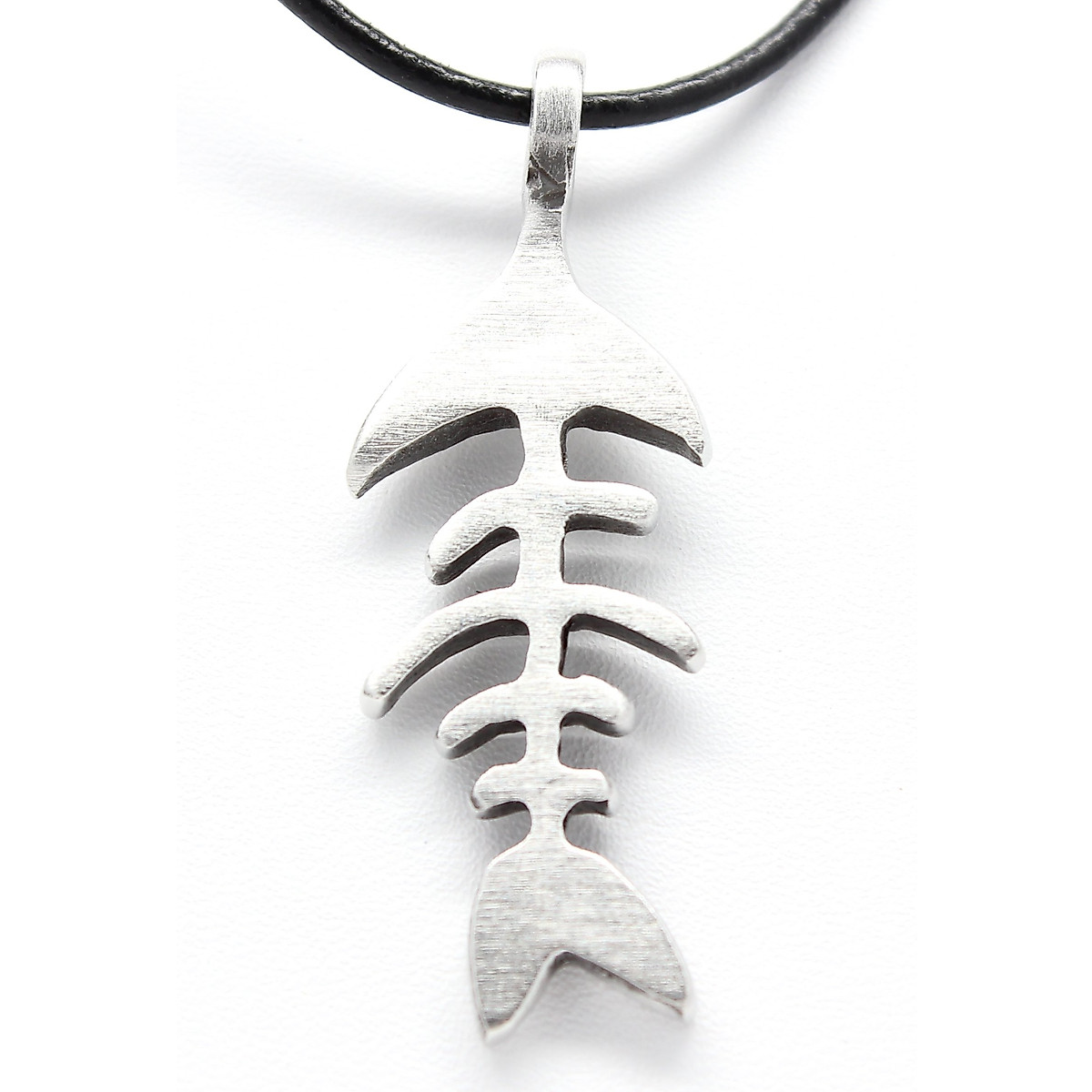 Trilogy Jewelry Pewter Fish Bones Nautical Fishbones Pendant on Leather Necklace