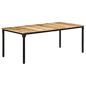 GOLINPEILO Dining Table Rectangular Solid Wood Top with Steel Legs Metal Frame Industrial and Rustic Style for Kitchen Meal, Dining Room or Living Room, 78.7"x39.4"x29.9" Rough Mango Wood-B