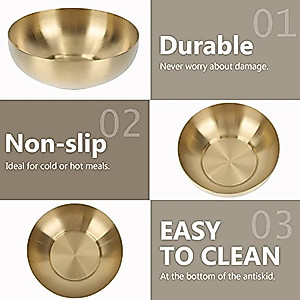 Angoily Heavy Duty Metal Rice Cereal Bowls Stainless Steel Serving Bowls Double Walled Ice Cream Soup Bowls Heat Insulated Mixing Bowls Gold 12cm