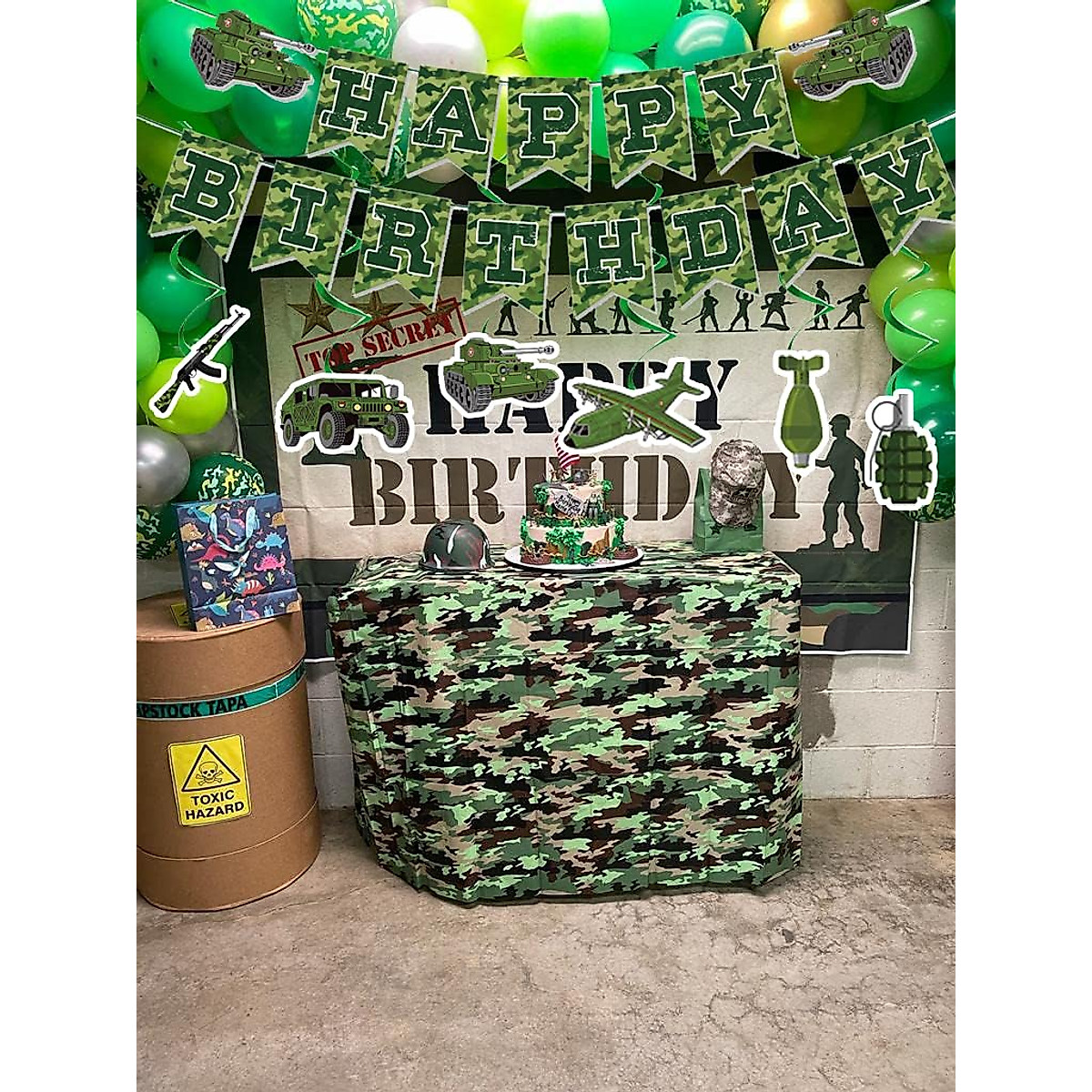 Army Birthday Party Decorations Camouflage Party Decoration Include Camo Happy Birthday Banner and Military Theme Hanging Swirls Decor for Boys Girls Birthday Party Supplies