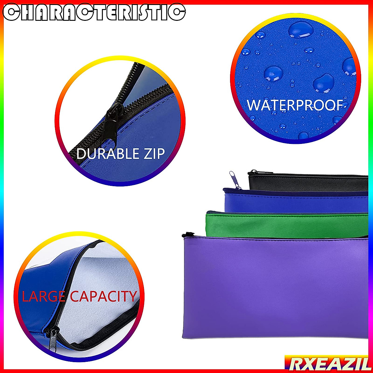 RXEAZIL 2 Pack Money Bag for Cash, 11x6 inches Security Durable Bank Deposit Money Coin Checks Bag Pouch Organizer Receipt Holder Utility Wallet for Cash Men Women (Black)