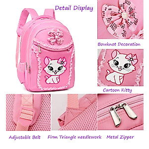 Debbieicy Cute Cat Printing Lace Backpack Lightweight Princess School Bag Kids Bookbag Handbag Pen Bag Set for Primary Girls (Large, Pink1(Backpack Handbag Pen Bag))