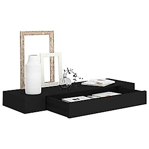 INLIFE Floating Wall Shelf with Drawer Wall Mounted Storage Shelf for Home,Bedroom,Office Wall Display Shlef for Books,Colleactables Black 31.5"x9.8"x3.1"(LxWxH)