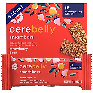 Cerebelly Toddler Snack Bars – Strawberry Beet Smart Bars (Pack of 5), Healthy & Organic Whole Grain Bars with Veggies & Fruit, 15 Brain-supporting Nutrients from Superfoods, Nut Free, No Added Sugar, Made with Gluten Free Ingredients