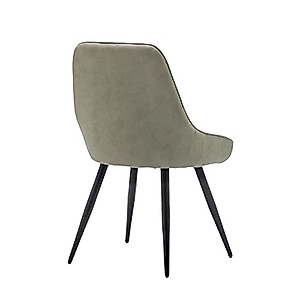 Alunaune Modern Dining Chairs Set of 2 Upholstered Kitchen Chairs, Mid Century Armless Leisure Accent Chair, Living Room Faux Suede Desk Side Chair with Metal Legs-Grey Green