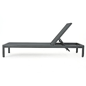 Christopher Knight Home Cape Coral Outdoor Aluminum Chaise Lounges with Mesh Seat, 2-Pcs Set, Grey / Dark Grey