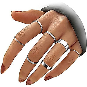 HAIAISO 10 Pcs Knuckle Rings Set Stainless Steel Ring Simple Smooth Finger Silver Stackable Rings Set for Women Plain Band Rings…