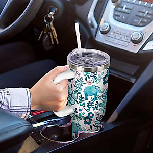 Puhnhsv 40 oz Insulated Stainless Elephant Tumbler With Handle and Straw, 40oz Coffee Travel Mugs Cup Water Bottle Elephant Lovers Gifts for Women Girls