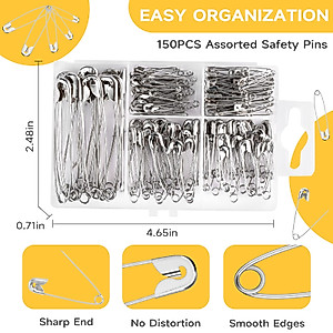Huhuhero Safety Pins Assorted, 5 Different Sizes Small and Large Safety Pins, Safety Pins for Clothes Halloween Costume Pins Sewing, Nickel Plated Steel Pin Bulk, Arts and Crafts Supplies (Sliver)