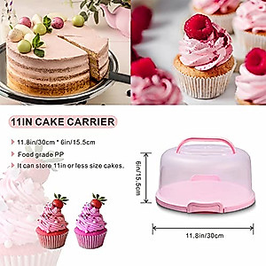 SETLUX 10in Plastic Cake Carrier with Handle, Round Cake Holder with Lid Pink Cake Container for 6in/8in/10in Cake