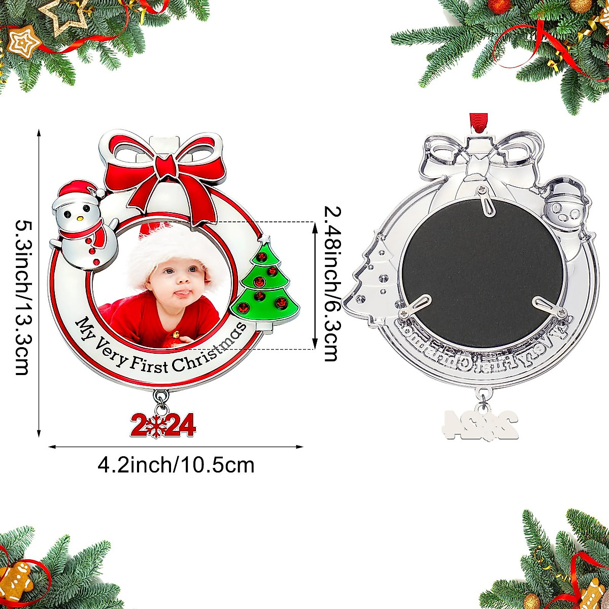 Yookeer Baby's First Christmas Photo Ornament 2025 My Very First Christmas Photo Frame Xmas Baby's 1st Keepsake Picture for Newborn Baby Christmas Tree Decor(1 Piece,Round)