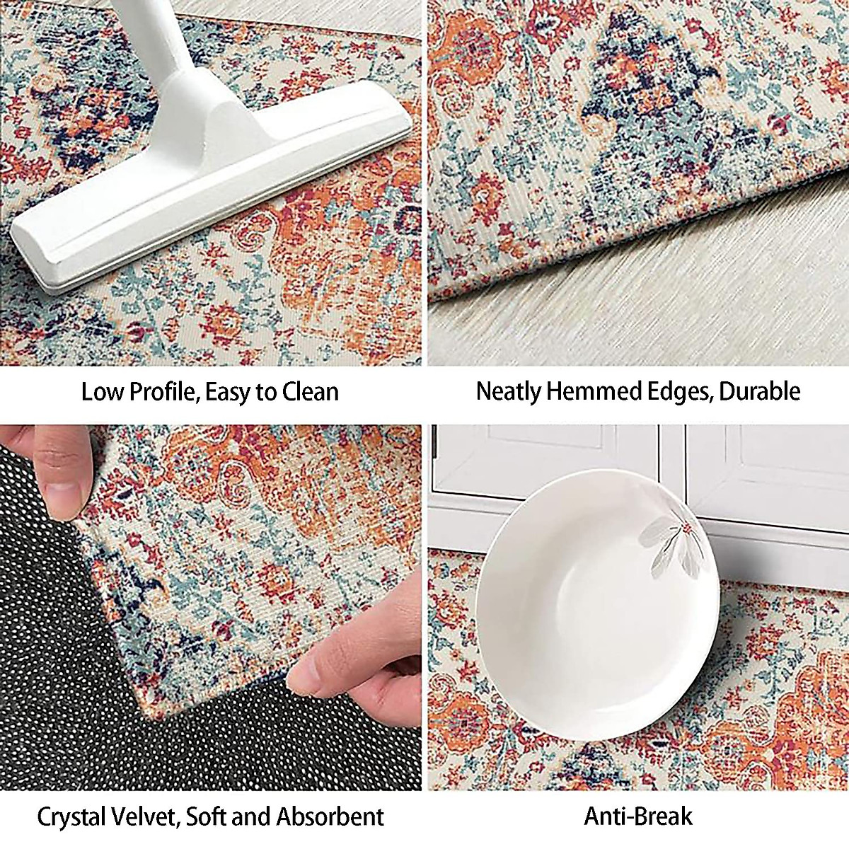 Ideasonna Boho Kitchen Rug Mat Country Rustic Farmhouse Kitchen Rugs Sets of 2 Washable Non-Slip Kitchen Floor Mats for in Front of Sink Boho Kitchen Decor