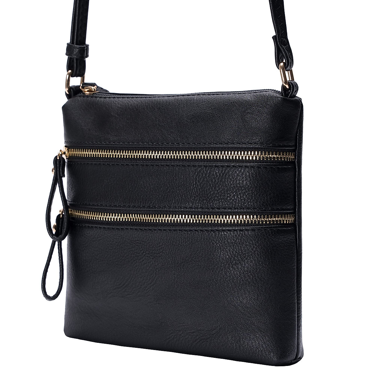 Solene Crossbody Bag Functional Multi Pocket Double Zipper Purse with Adjustable Strap-WU085(Black)