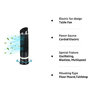 DR.PREPARE Oscillating Tower Fan, Desk Table Fan with 3 Speeds, Quiet Cooling, 60° Oscillation, 16 Inch Personal Small Bladeless for Bedroom Home Office Desktop