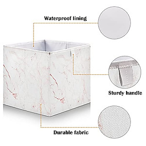 ALAZA Collapsible Storage Cubes Organizer,Rose Gold Marble Storage Containers Closet Shelf Organizer with Handles for Home Office