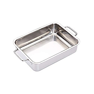 MasterClass Deep Stainless Steel Roasting Tin with Folding Handles and Hob Compatible Design, 27 x 20 x 6.5 cm, Silver