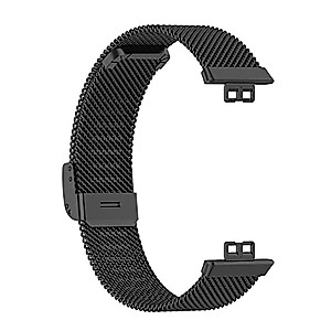 3Chome Band Strap Compatible with Huawei Watch Fit Smartwatch, Stainless Steel Bracelet Wristband Link for Huawei Watch Fit (Black)