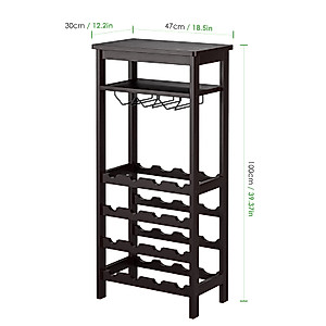 Bamboo Wine Rack, Wine Rack Freestanding Floor with Glass Holder Rack, Tabletop & 16 Bottles Holder, Wine Display Storage Stand for Kitchen, Office, Bar